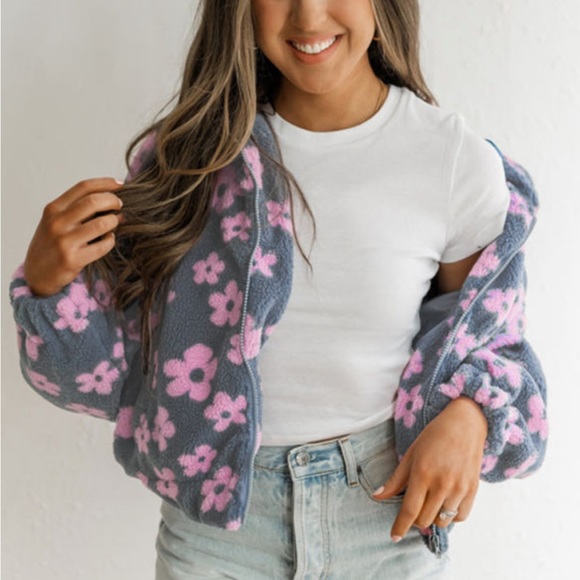 Jackets & Coats | Multicolor Flower Zip Up Sherpa Jacket | Poshmark